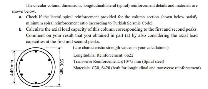 The circular column dimensions, longitudinal/lateral | Chegg.com