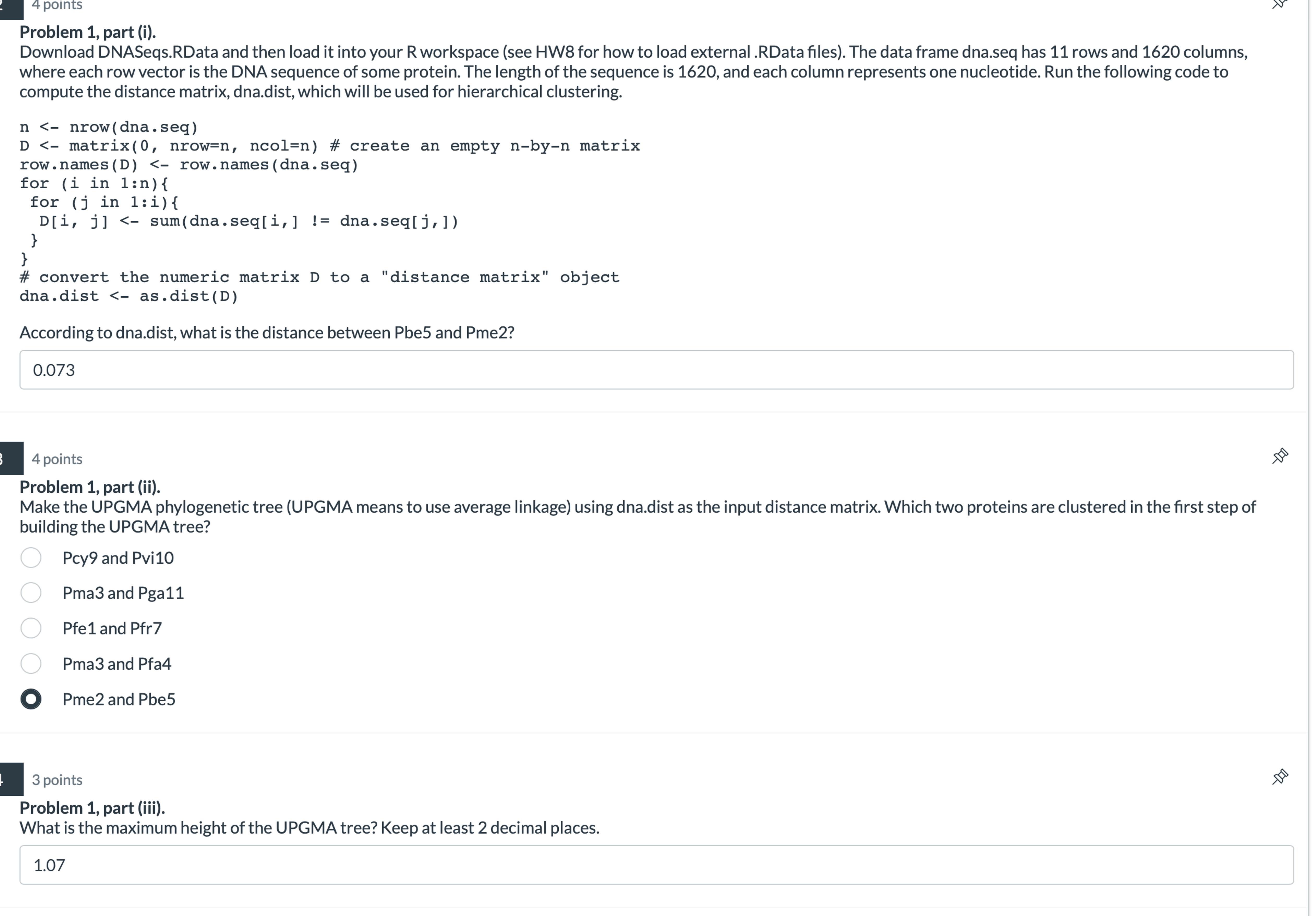 Solved 4 ﻿pointsProblem 1, ﻿part (i).Download DNASeqs.RData | Chegg.com
