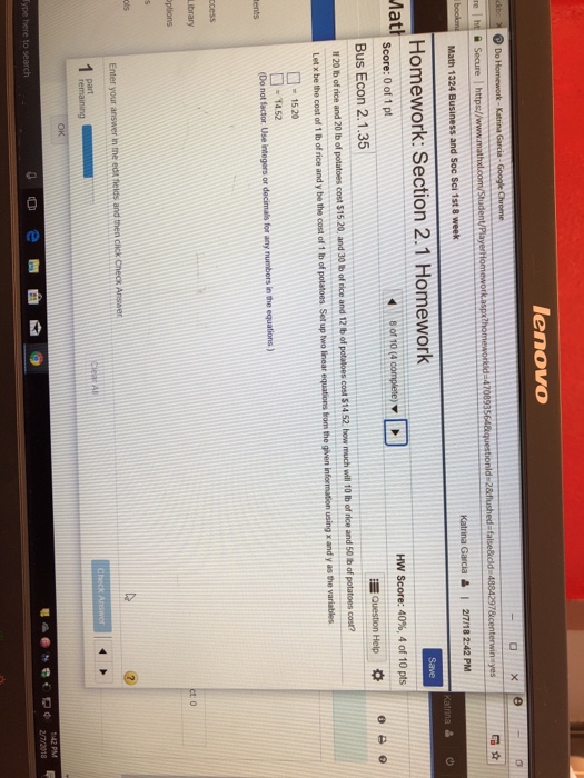 Solved Do Math 1324 Business and Soc Sci 1st 8 week atrina 。 | Chegg.com