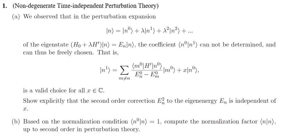 Solved 1. (Non-degenerate Time-independent Perturbation | Chegg.com