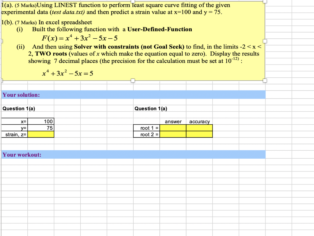Solved 1(a). (5 Marks)Using LINEST function to perform Teast | Chegg.com