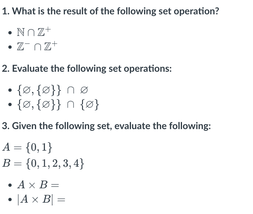 Solved 1. What is the result of the following set operation? | Chegg.com