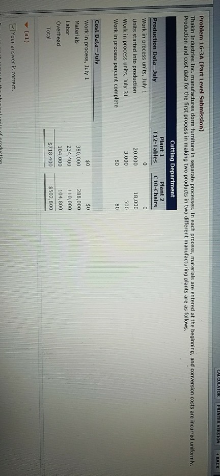 Solved Problem 16-3A (Part Level Submission) Thakin | Chegg.com