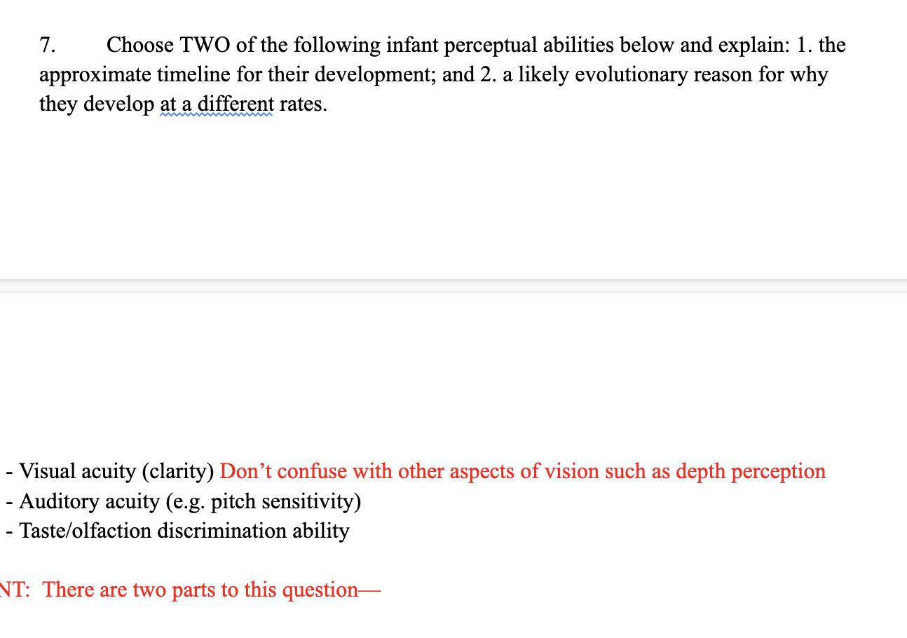 Solved 7. Choose TWO of the following infant perceptual | Chegg.com