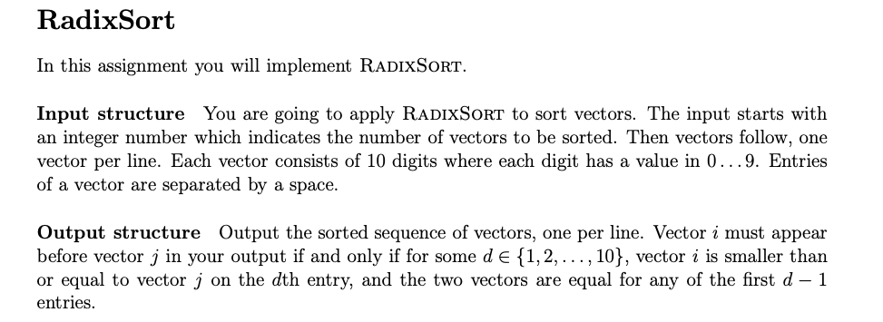 Solved RadixSort In this assignment you will implement | Chegg.com