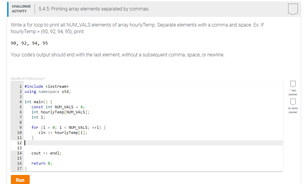 Solved Write a for loop to print all NUM_VALS elements of | Chegg.com