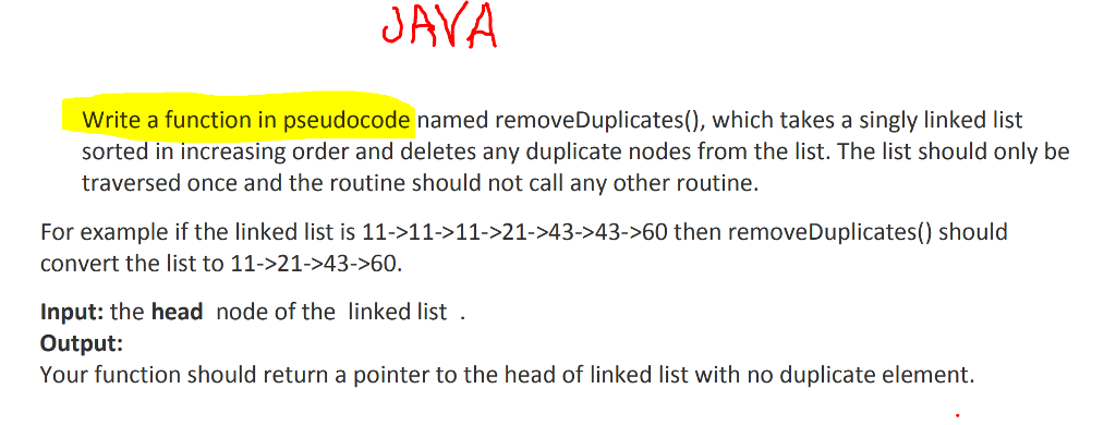 Solved Java Write A Function In Pseudocode Named