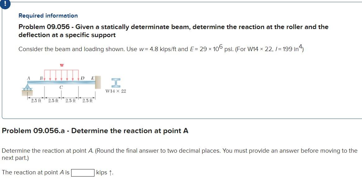 Solved Problem 09.056 - Given a statically determinate beam, | Chegg.com