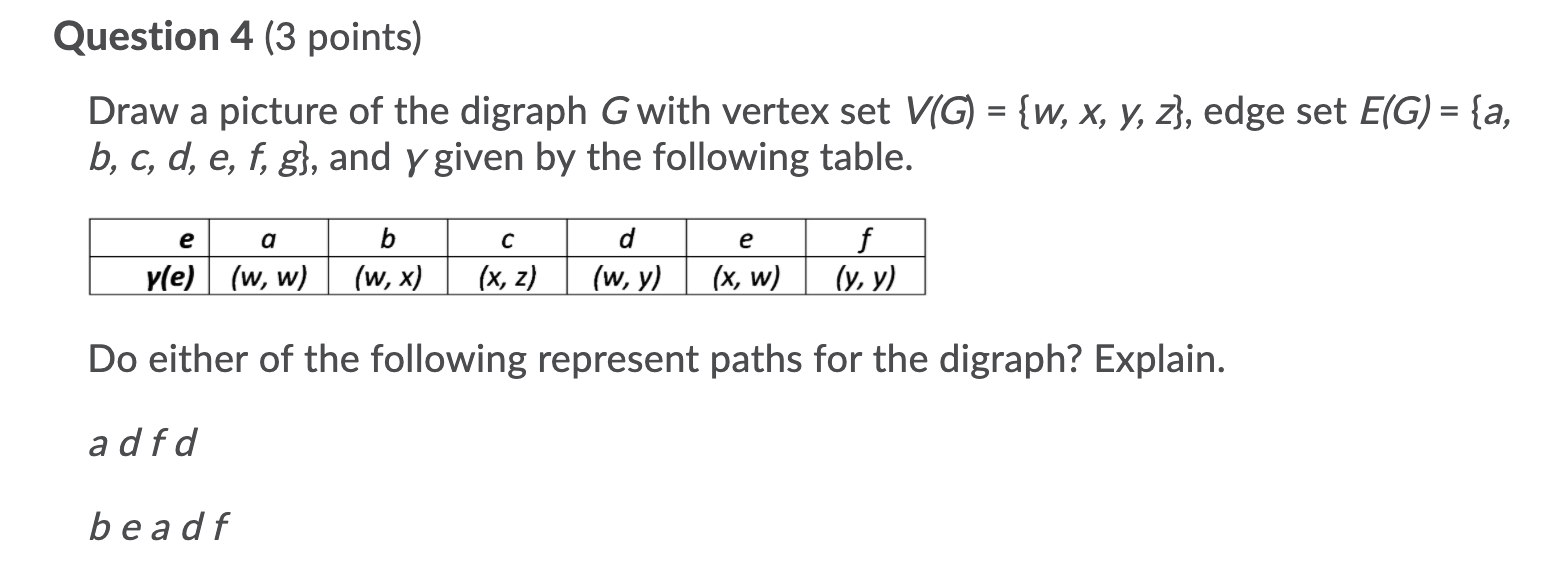 Solved Question 4 (3 points) Draw a picture of the digraph G | Chegg.com