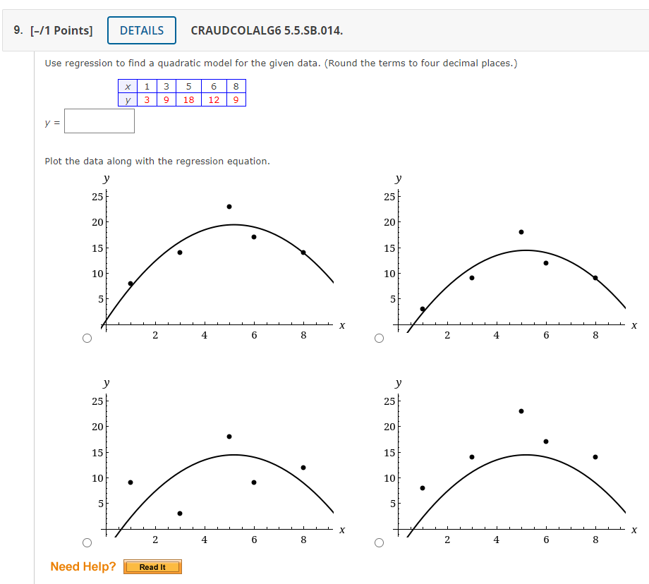 Solved /1 Points] CRAUDCOLALG6 5.5.SB.014. Use regression to | Chegg.com
