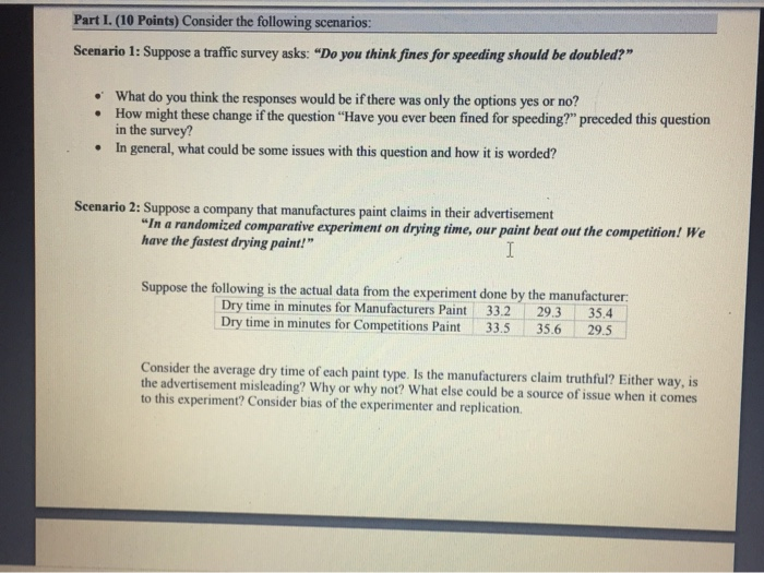 Solved Part I. (10 Points) Consider the following scenarios: | Chegg.com