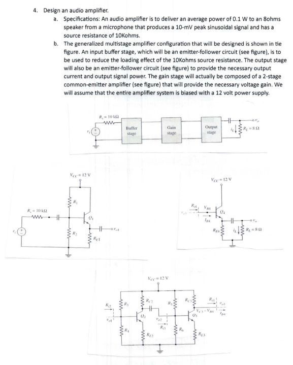 Solved 4. Design an audio amplifier. a. Specifications: An | Chegg.com