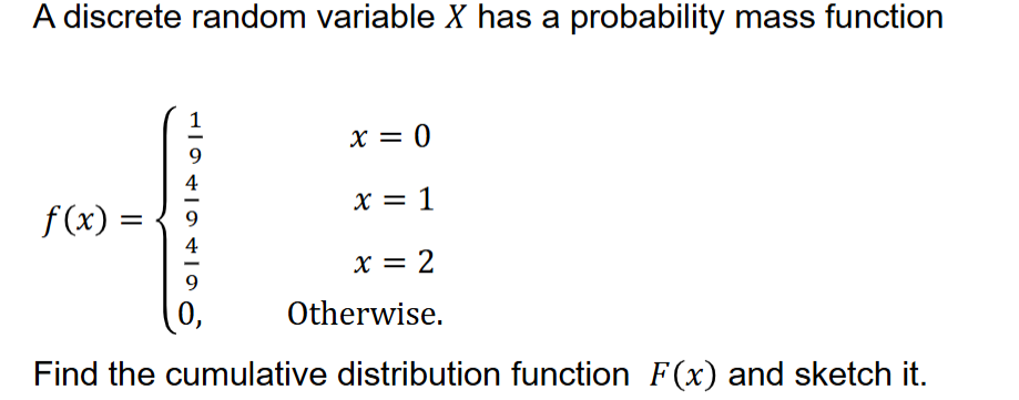 Solved A discrete random variable x ﻿has a probability mass | Chegg.com