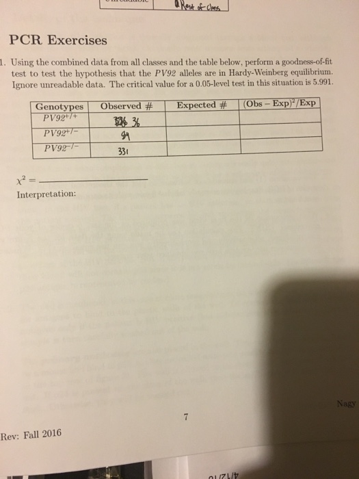 PCR Exercises 1. Using the combined data from all | Chegg.com