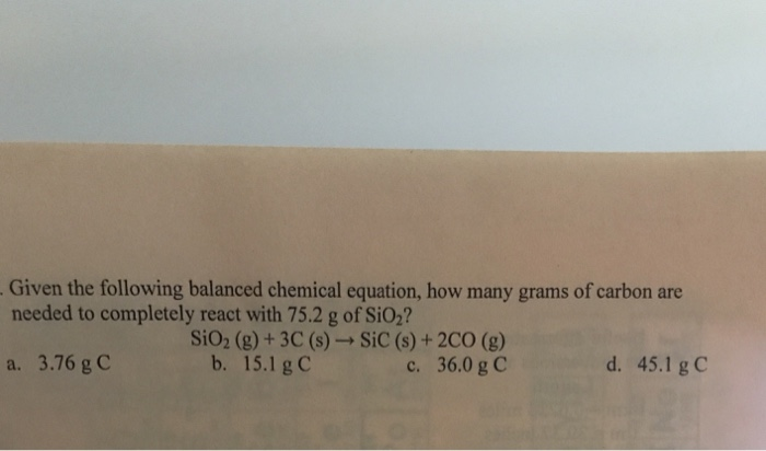 Solved Given the following balanced chemical equation, how | Chegg.com