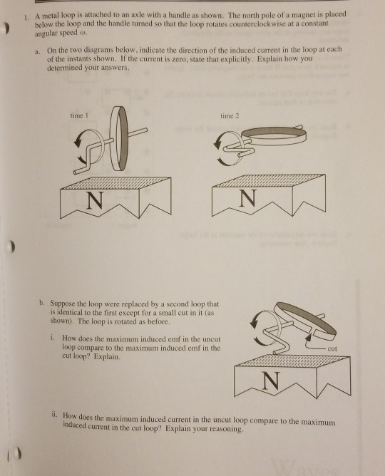 Solved L. A metal loop is attached to an axle with a handle | Chegg.com