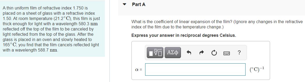 Solved Part A A thin uniform film of refractive index 1.750 | Chegg.com