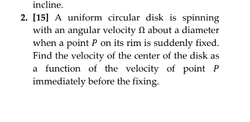 Solved 2. [15] A uniform circular disk is spinning with an | Chegg.com