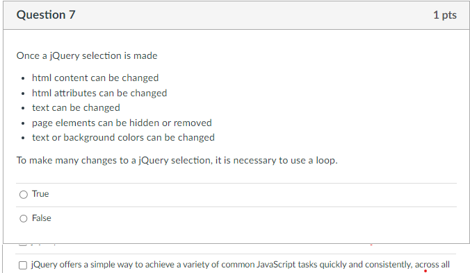 Solved True False The .text() and .html() jQuery methods | Chegg.com
