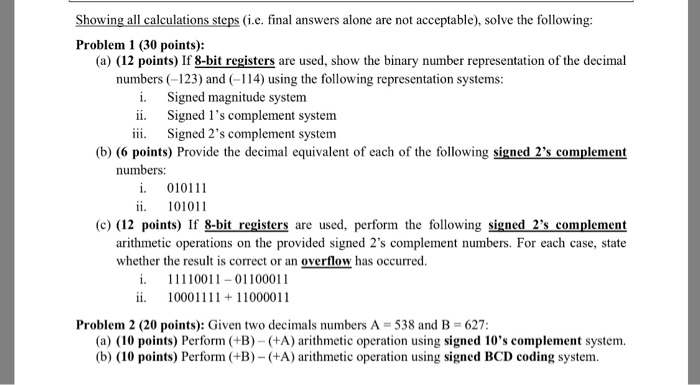 Solved Showing all calculations steps (i.e. final answers | Chegg.com