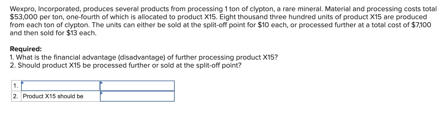 Solved Wexpro, Incorporated, produces several products from | Chegg.com