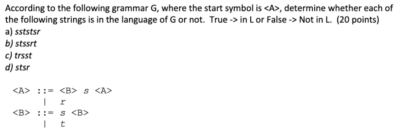 Solved According to the following grammar G, where the start | Chegg.com