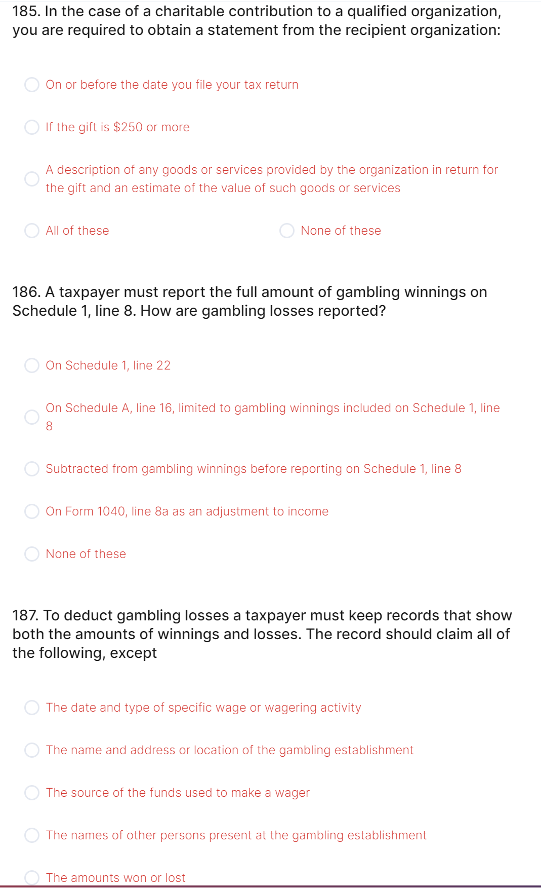 Solved 185. In the case of a charitable contribution to a | Chegg.com