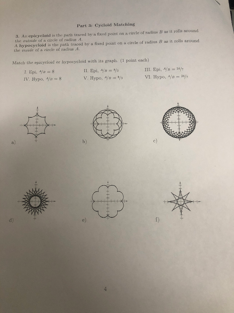 Solved Part 3: Cycloid Matching 3. An epicycloid is the path | Chegg.com