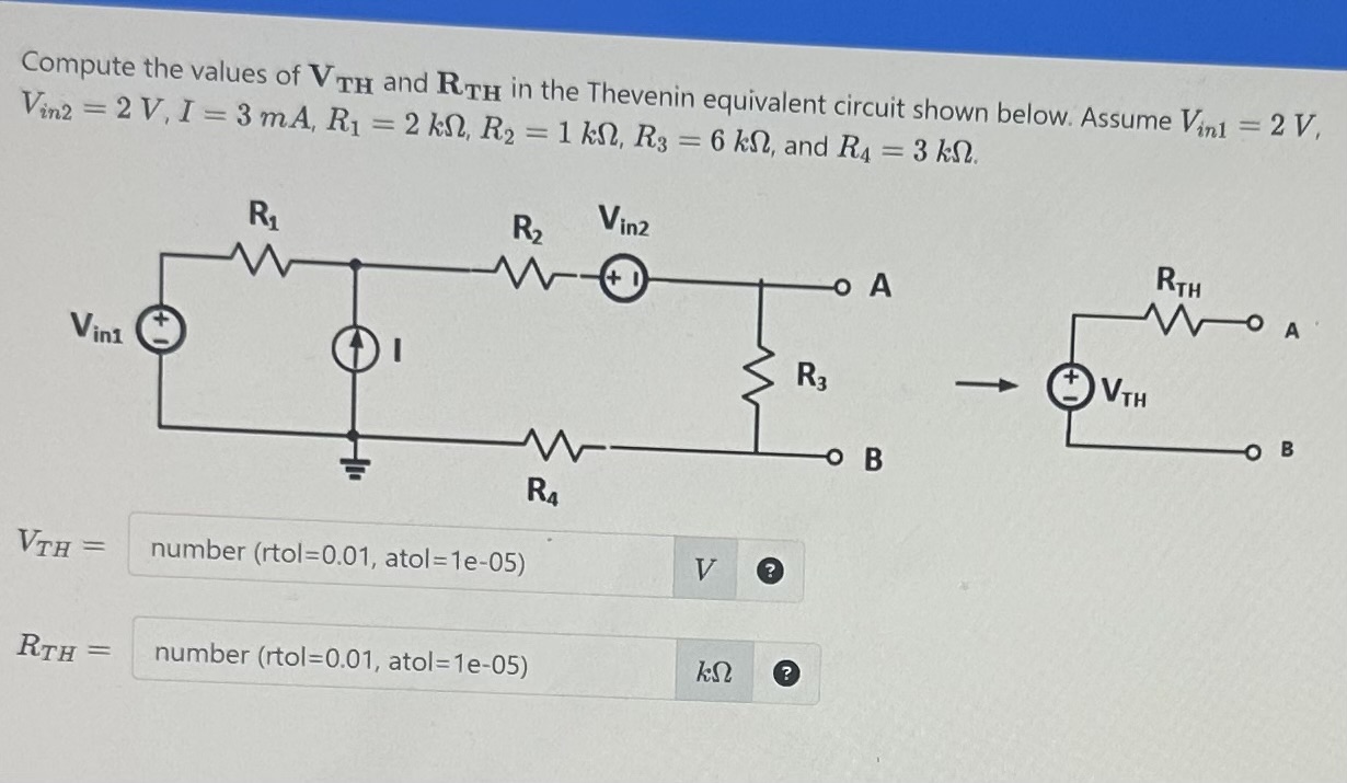 Solved Compute the values of VTH and RTH in the Thevenin | Chegg.com