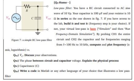 Solved (Qs-Home-1 w Lowpass filter: You have a RC circuit | Chegg.com