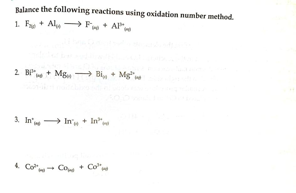Solved Balance the following reactions using oxidation | Chegg.com