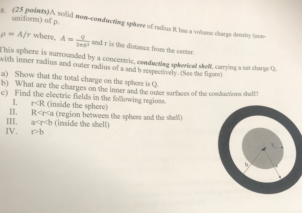 Solved 25 points) A solid non-conducting sphere of radius R | Chegg.com