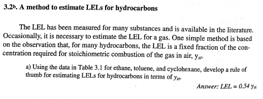 3.2b. A method to estimate LELs for hydrocarbons The | Chegg.com