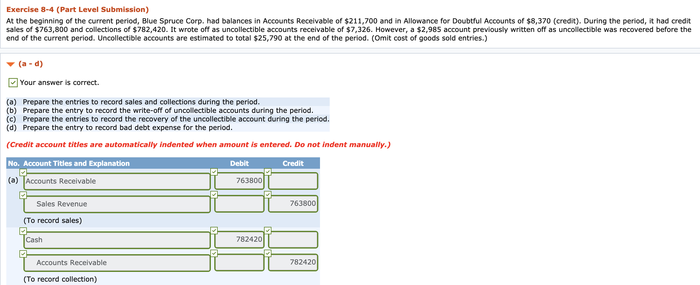 Solved Exercise 8-4 (Part Level Submission) At the beginning | Chegg.com