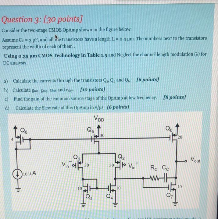 Solved Question 3: (30 points] Consider the two-stage CMOS | Chegg.com