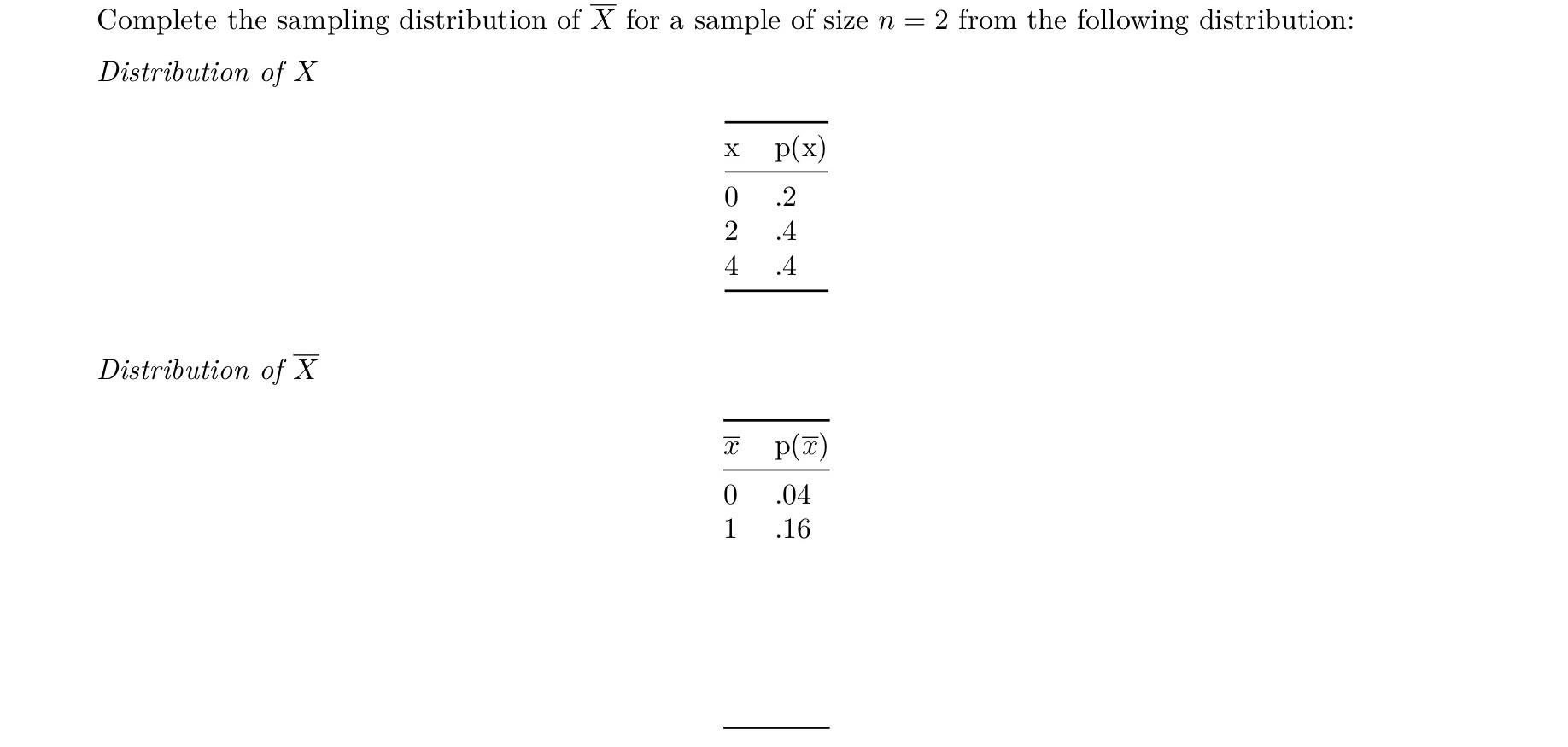 Complete the sampling distribution of Xˉ for a sample | Chegg.com