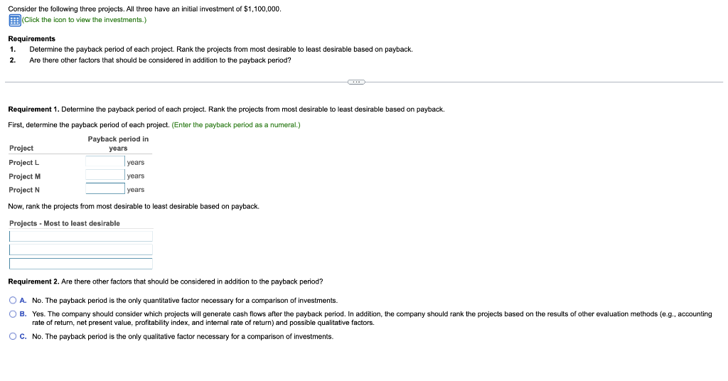 Solved Consider the following three projects. All three have | Chegg.com