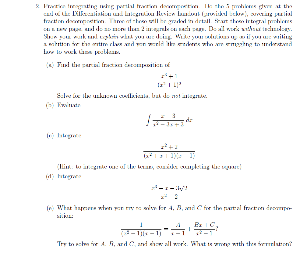 Solved 2. Practice integrating using partial fraction | Chegg.com