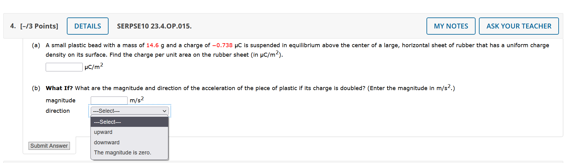 Solved density on its surface. Find the charge per unit area | Chegg.com
