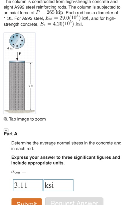 Solved The column is constructed from high-strength concrete | Chegg.com