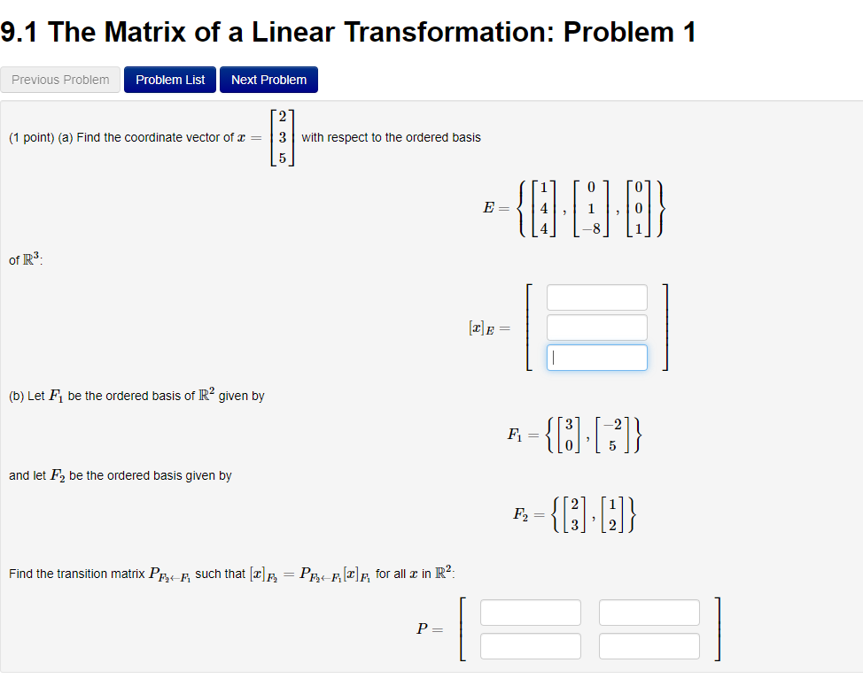 Solved 9.1 The Matrix of a Linear Transformation: Problem 1 | Chegg.com