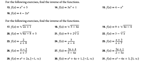 Solved For the following exercises, find the inverse of the | Chegg.com