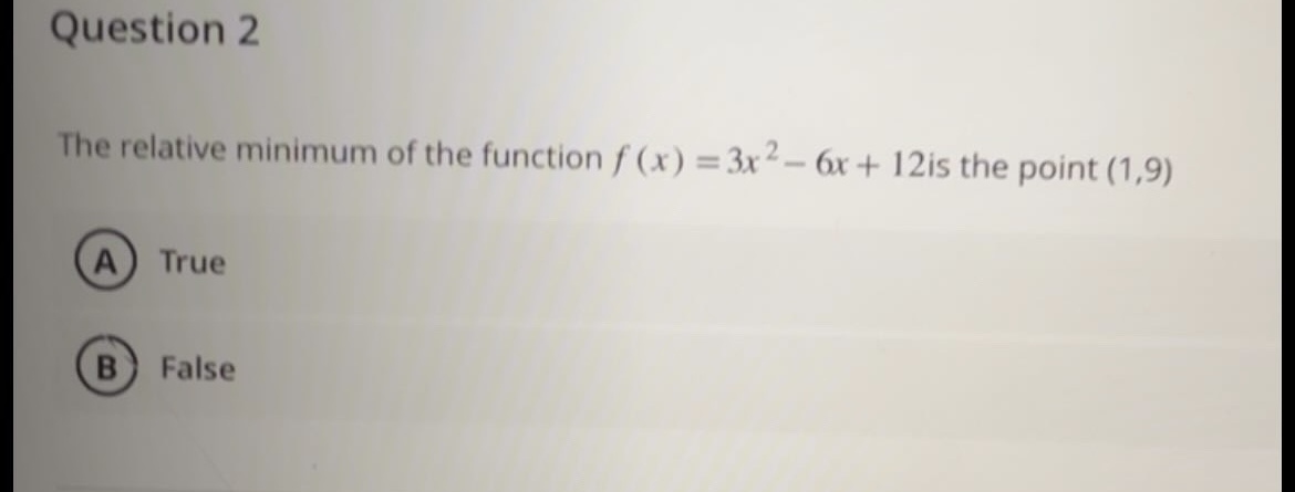 Solved Question 2The relative minimum of the function | Chegg.com