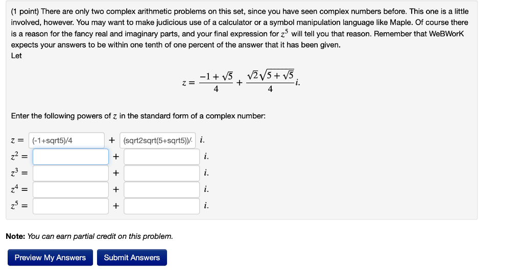 Solved (1 point) There are only two complex arithmetic | Chegg.com