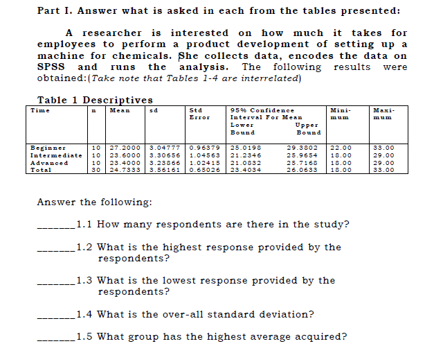 Solved Part I. Answer what is asked in each from the tables | Chegg.com