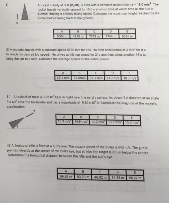 Solved A rocket initially at rest (V,o), is fired with a | Chegg.com