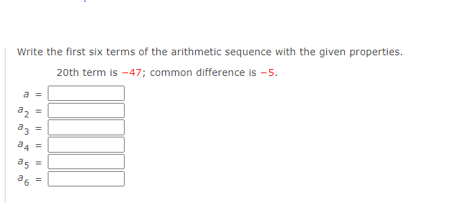 Solved Write the first six terms of the arithmetic sequence | Chegg.com