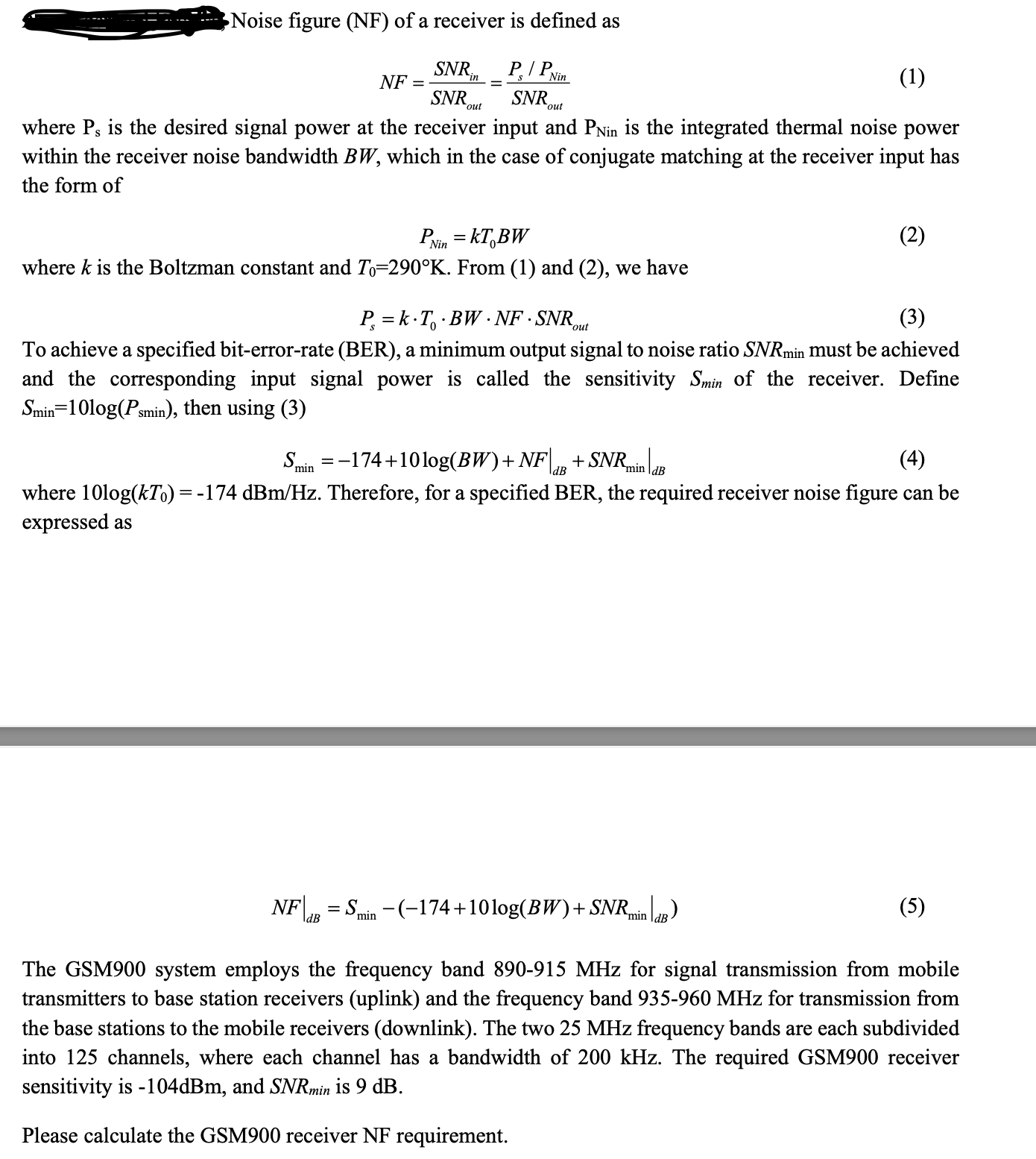 Solved Noise figure (NF) ﻿of a receiver is defined | Chegg.com