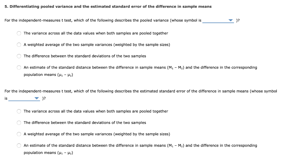 Solved 5. Differentiating pooled variance and the estimated | Chegg.com