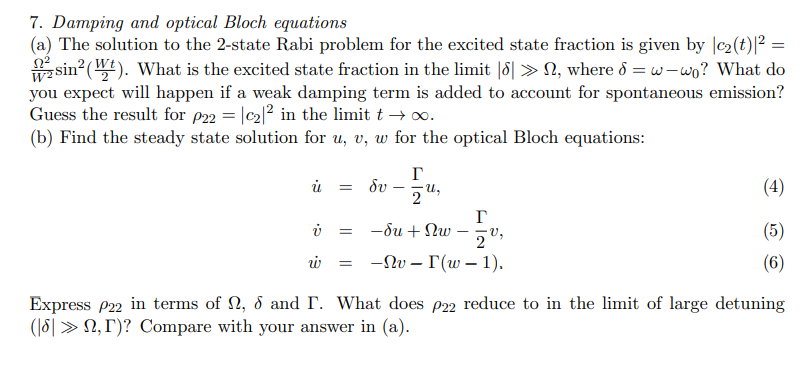 7. Damping and optical Bloch equations (a) The | Chegg.com
